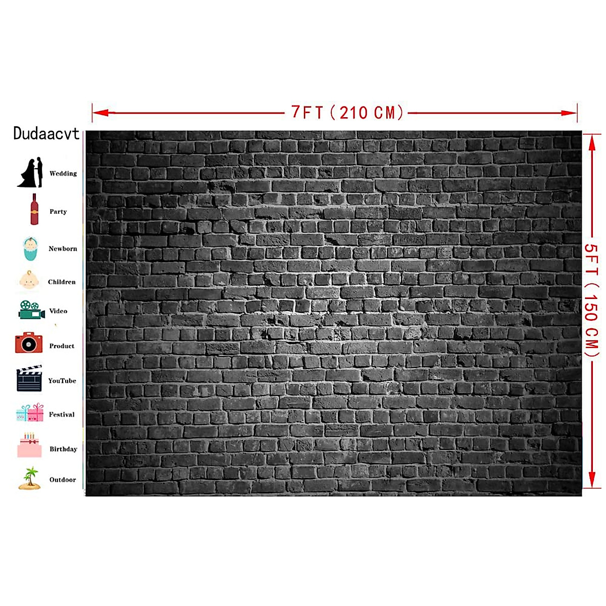 Dudaacvt 7x5FT Black Brick Wall Photography Backdrop Brick Backdrop Vintage Theme Stone Brick Background Baby Birthday Party Decoration Photo Booth Studio Props