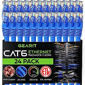 GearIT Cat 6 Ethernet Cable 1 ft (24-Pack) - Cat6 Patch Cable, Cat 6 Patch Cable, Cat6 Cable, Cat 6 Cable, Cat6 Ethernet Cable, Network Cable, Internet Cable - Blue 1 Foot