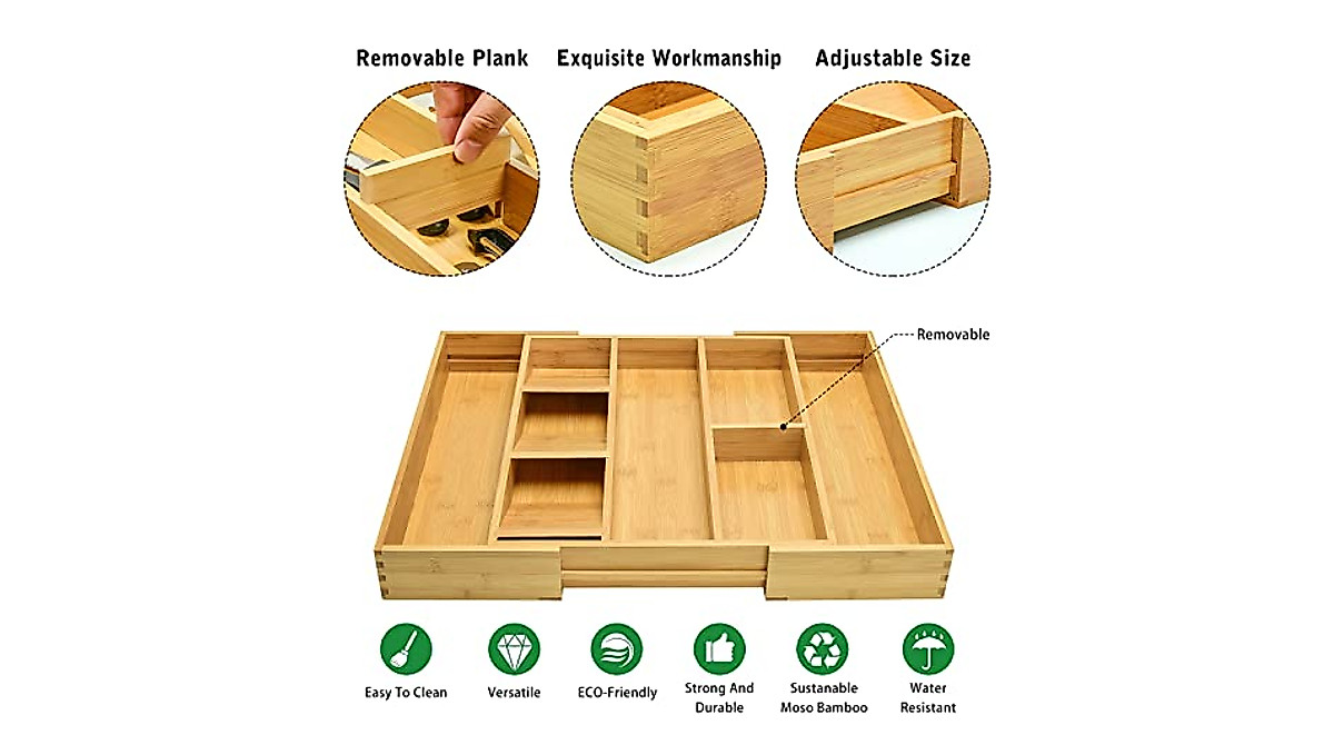 Organize Your Kitchen! Expandable Bamboo Drawer Organizer