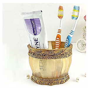 LUANT Vintage Golden Bathroom Accessories, 5Piece Bathroom Accessories Set, Bathroom Set Features, Soap Dispenser, Toothbrush Holder, Tumbler & Soap Dish - Golden Glossy - Bath Gift Set