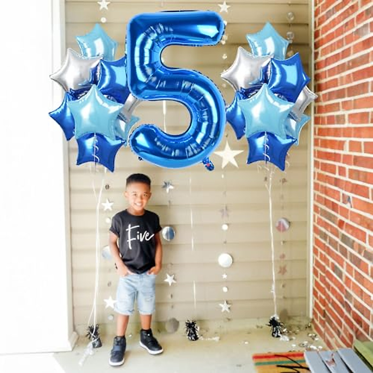 40 Inch Dark Blue Number Balloons 15, Large Royal Light Blue 15 Helium Foil Mylar Balloon, Globos Azules Self Inflating Silver Star Number 15 Balloon for Boys 15th Birthday Party Graduation Decoration