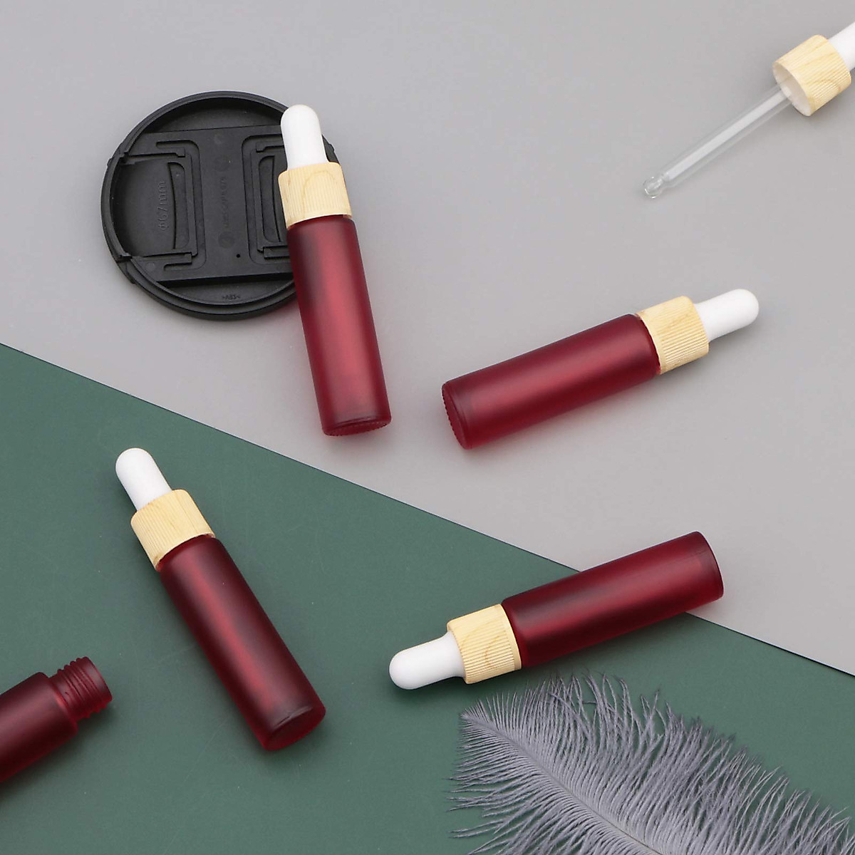 Ellbest 10ml Essential Oil Dropper Glass Bottle 10pcs Colorful Dropper Glass Bottles with Eye Dropper for Travel, Carrying Outside (Matte Red)