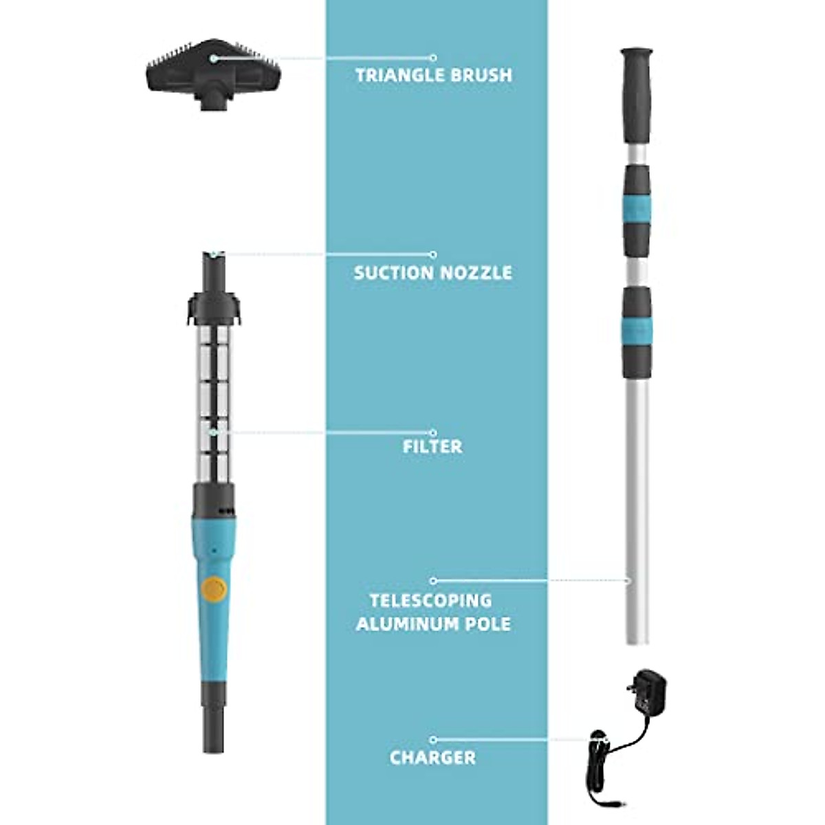 Marcytop Handheld Pool Vacuum, Cordless Rechargeable Stick Pool Cleaner, 4000mAH Battery Capacity, Ideal Pool Vacuum for Above Ground Pools, Hot Tub, Spa, for Sand and Debris