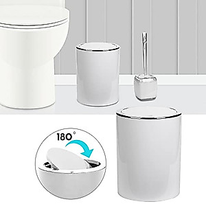 Bathroom Accessories Set 5 Piece Gift Set, Toothbrush Holder, Toilet Brush , Trash can, soap Dispenser, Soap Dish for Decorative Countertop and Housewarming Gift (White)