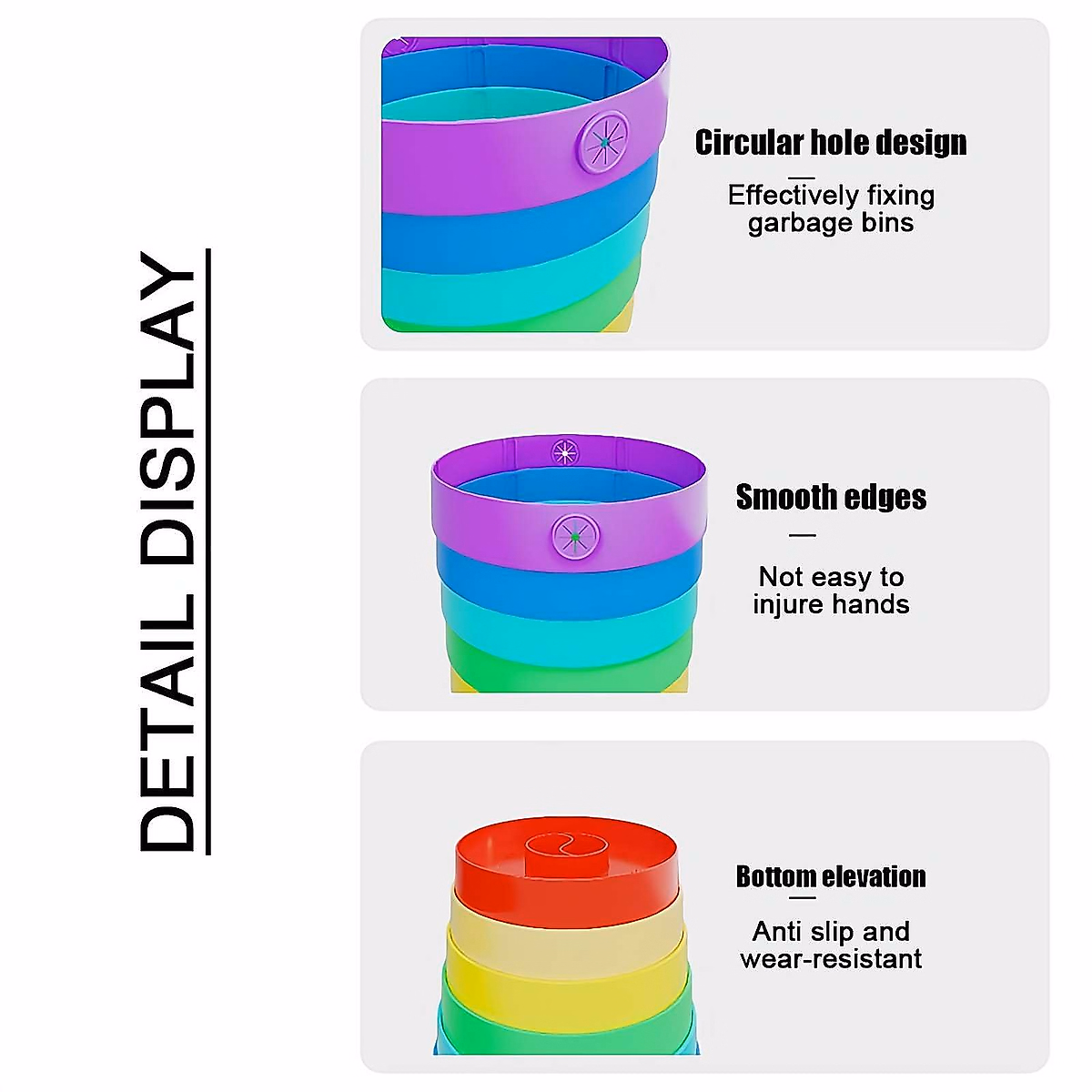 Foldable Waste Bin for Kitchen,Folding Rainbow Trash Can for Kitchen,Portable Garbage Countertop Waste Bin for Camping Travel