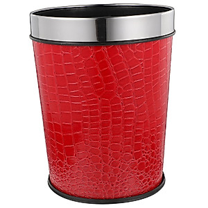 FONDOTIN Vintage Chinese Trash Can, 1.0L Capacity, Red Leather and Plastic Material, 1970s Style
