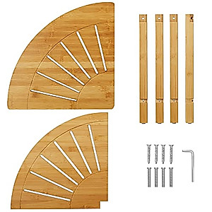 Casafield Bamboo Corner Bench with Storage Shelf, 2-Tier Wooden Bathroom Shower Stool for Indoor or Outdoor Use