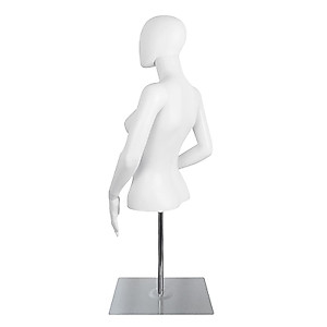 SHAREWIN Mannequin Torso with Stand Female Half Body Dress Form Plastic Detachable Manikin Stand Height 30”-46” High Stability Metal Base, White (Female)