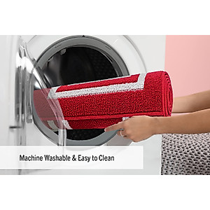 Nautica Runner Rug | Indoor Carpet for Entryway & Hallway Rug| Non-Slip and Non-Skid Entry and Kitchen Door Mat| Machine Washable Low Profile Floor Mat | 26" x 72"| Double Border Red and White