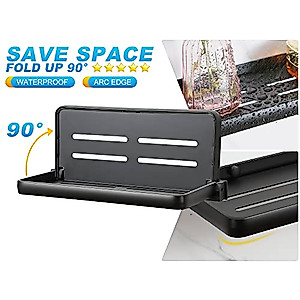 SKIKEN Folding Metal Shelf for Bathroom Wall Mounted, Small Folding Shelf for Laundry Room, 90° Fold Up and Waterproof, Toilet Phone Holder Shelf, Small Shelf for Sink Side, Kitchen(2 Pack, Black)