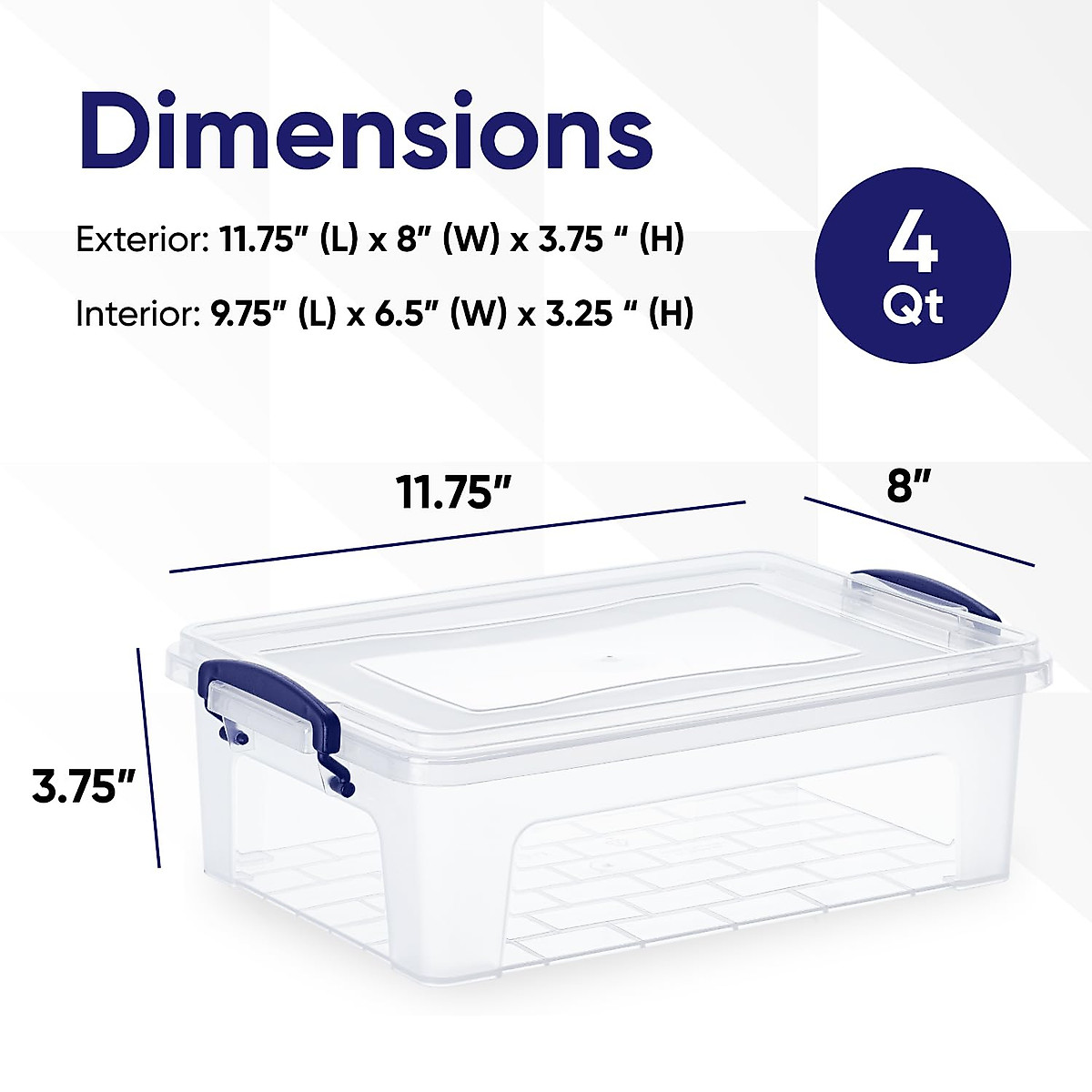 Superio 4 Qt Clear Plastic Storage Bins with Lids and Latches, Organizing Containers, Stackable Plastic Tote for Household, Garage, School, and Office, Small
