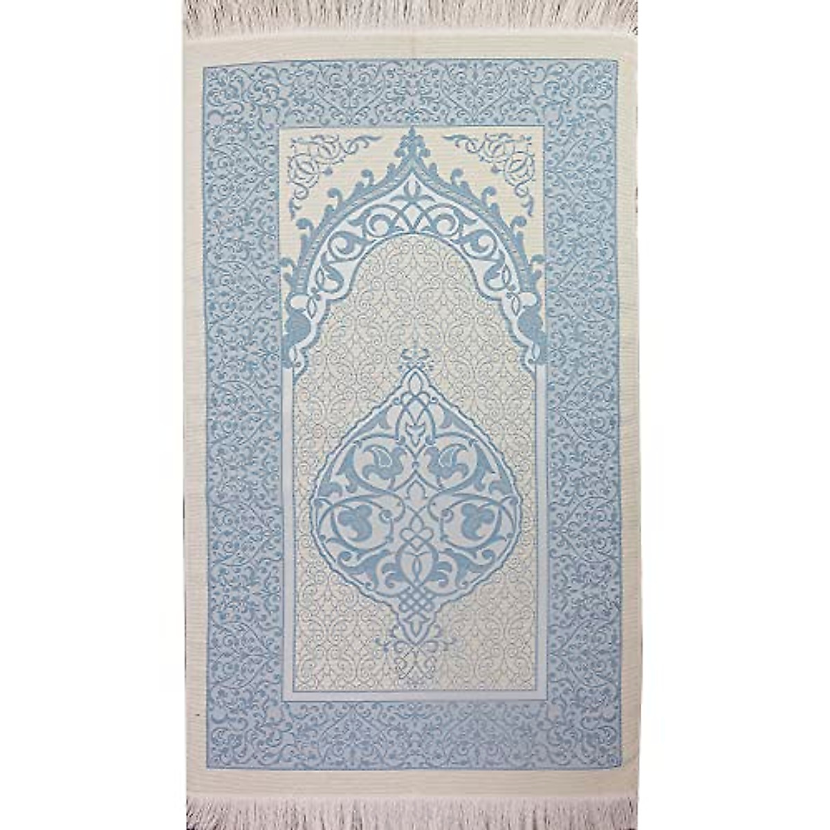 Modefa Islamic Prayer Mat Thin Woven Chenille and Taffeta Turkish Sajadah Intricate Design Metallic Ottoman Mat (White/Blue + White/Pink)