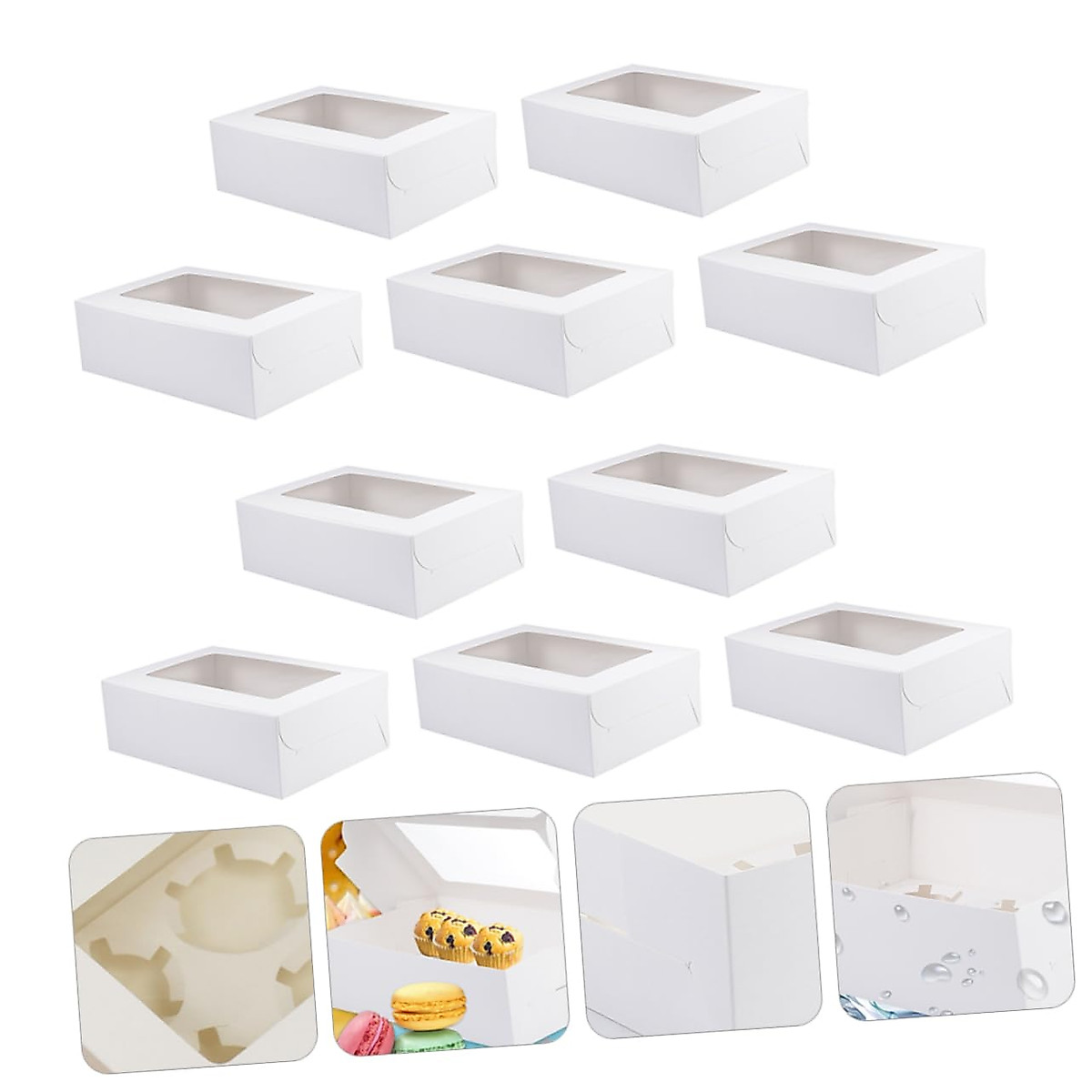 Abaodam 10 Pack Muffin Bakery Cake Boxes Paper Containers for Desserts 6-Grid Storage Boxes White Window Design Food Grade Party Banquet Friendly
