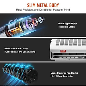 VEVOR 36" Commercial Indoor Air Curtain Super Power 2 Speeds 1200CFM, Wall Mounted Air Curtains for Doors, Indoor Over Door Fan with Heavy Duty Limit Switch, Easy-Install 110V Unheated