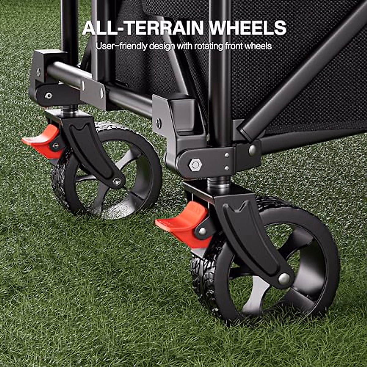 Ribitek Collapsible Folding Wagon,Heavy Duty Foldable Utility Garden Cart with Big All-Terrain Beach Wheels, Cup Holders & Side Pockets,for Camping, Garden, Sports, Shopping, Black