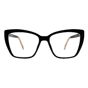 AMOMOMA Trendy TR90 Oversized Blue Light Reading Glasses Women,Stylish Square Cat Eye Glasses AM6031C1 with Black Frame 1.5 x