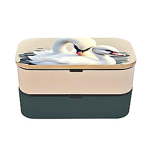 Cute Little Swan Adult Lunch Box, Bento Box, With Cutlery Set Of 3, 2 Compartments, Rectangular, Lunch Box For Adults