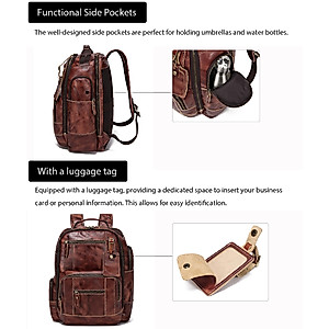 LANNSYNE Full Grain Leather Backpack For Men, Fits 16" Laptop, Coffee