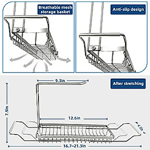 Kitchen Sink Organizer, Telescopic Sink Storage Rack, SUS304 Stainless Sponge Holder for Kitchen Sink, Rust Proof Water Proof, Larger Sink Brush Holder, No Drilling