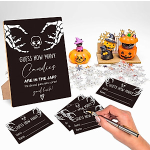 Halloween Guess How Many Candies Are In The Jar Game, Pack of 1 Wooden Tabletop Sign with Stand and 50 Guessing Cards, Black Gothic Baby Shower Game, Gender Reveal Party Decorations - WV03