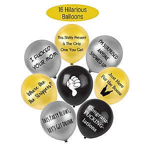 Unnecessarily Cruel Balloons - Black Silver & Gold Pack of 16 - Rude Funny Abusive Balloon Gifts Men Women Great for Birthday Supplies Retirement Graduation Anniversary Housewarming Bday Decorations