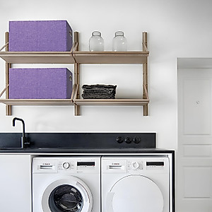 ORGMASTER Collapsible Storage Bins Fabric, Rectangle Baskets Linen Storage Bins Decorative Organizer Baskets Containers Boxes for Shelf Closet Laundry Home Office, 14.75x10.25x8 Inch, 4 Pack, Purple