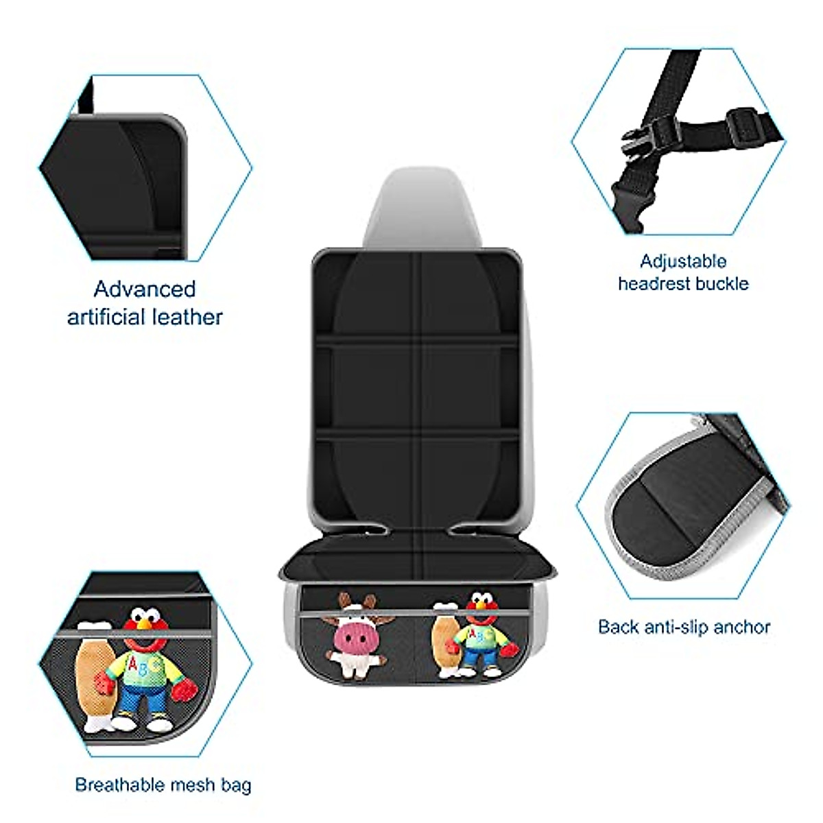 J&C Car Seat Protector for Child Carseat Waterproof Baby Car Seat Protector with Thickest Padding， Non-Slip Backing 2 Pockets, Fit for SUV Sedan Leather Seats