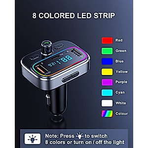 Bluetooth FM Transmitter for Car Wireless Radio Adapter Kit, Hands-Free Calling Dual Microphone, Car USB Charger QC 3.0 & PD 20 W for All Smartphones Audio Players, Supports TF/SD Card and USB Disk