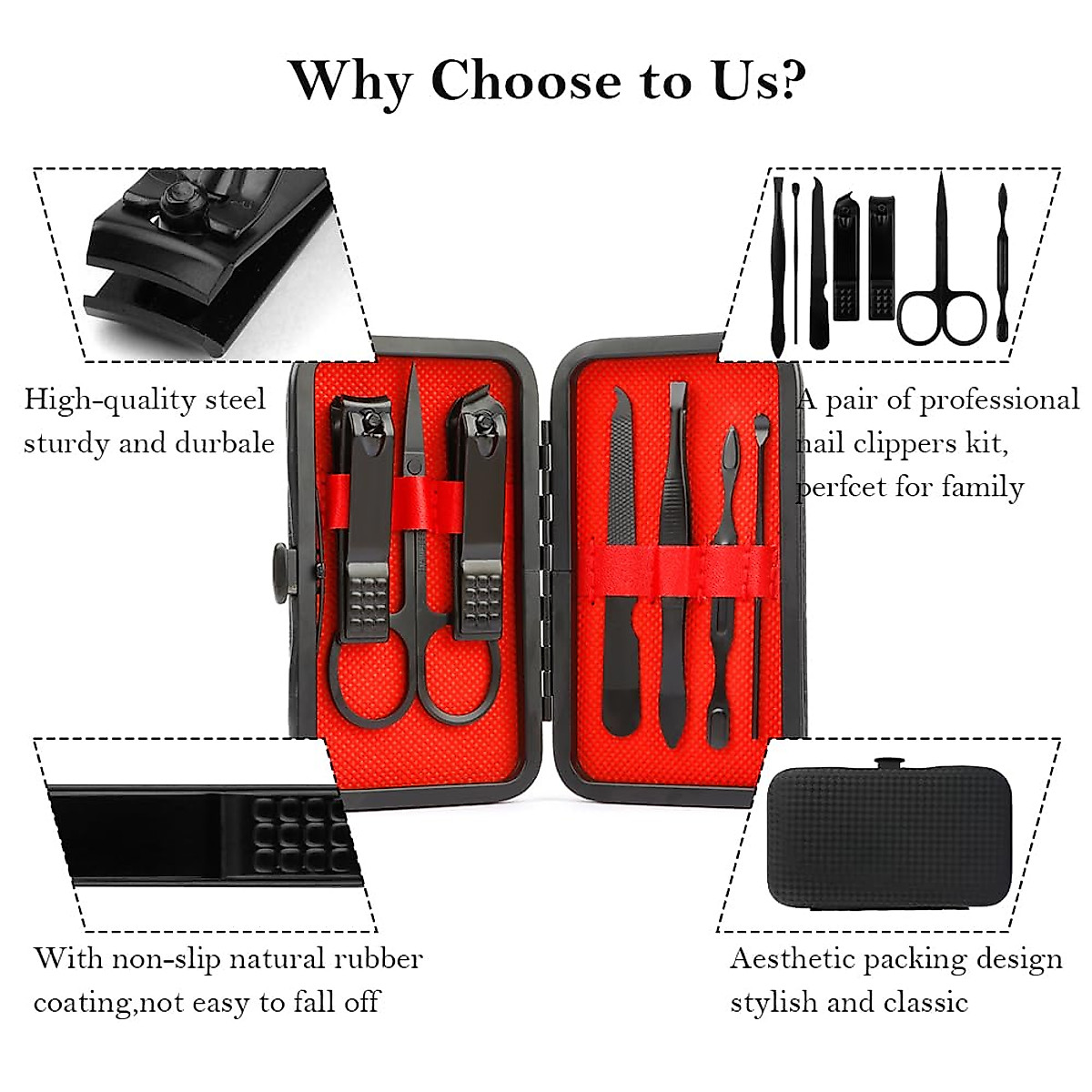 Manicure Set, Nail Clipper Kit, Nail Clipper Set, Nail Care Kit, 8 In 1 Professional Manicure Kit Grooming Kit, Stainless Steel Facial Pedicure Care Tool, Gifts for Men Teens Husband Boyfriend