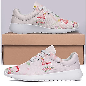 Men Women Running Shoes,Pink Flamingo Lightweight Breathable Tennis Shoes Non Slip Athletic Workout Gym Sneakers White Size 8.5