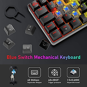 FELICON Portable 60% Mechanical Gaming Keyboard Type C Wired 62 Keys LED USB Waterproof Mini Keyboard 20 Chroma RGB Backlight Anti-ghosting Keys+Extra Keycaps for Computer/PC/Laptop/MAC