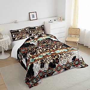Erosebridal Cheetah Print Comforter Set Western Bedding Sets Full,Exotic Aztec Quilt Black and White Cowhide Cow Print Duvet Insert,Farm Animals Bull Skin Room Decor Cowboys Gifts for Women