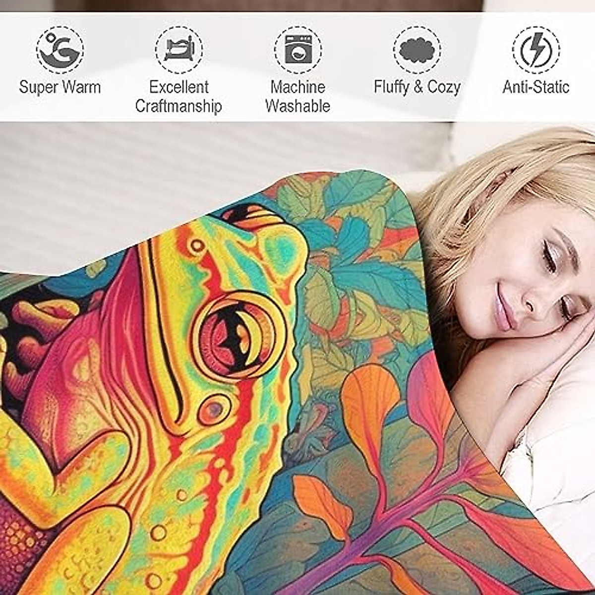 Ganiokar Frog Blanket Gifts, Mushrooms Retro Frog Throw Blanket for Women Man, Cozy Lightweight Fleece Plush for Sofa Bed Room Decor-C3-30x40