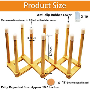 Cyauatt Bamboo Retractable Bottle Drying Rack Cup Dish Drying Rack,Sports Water Bottle and Mug Drainer Stand, Plastic Bag Dryer Rack and Multifunctional Drying Rack for Kitchen Countertop