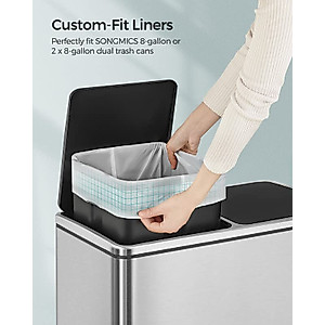 SONGMICS Drawstring Trash Bags, 8 Gallon Garbage Bags for 8-Gallon or 16-Gallon Dual Trash Cans, Trash Liners, Custom-Fit, Liner Code 30A, 2 Rolls, 90 Count, Watertight, Kitchen, White UKRB30A02