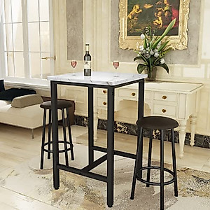 Recaceik 3 Pieces Bar Table Set, Square Pub Table with 2 Bar Stools, Faux Marble Dining Table Set of 2, Kitchen Counter Height Table with 2 Chair, Modern Bar Table Set for Living Room, Restaurant