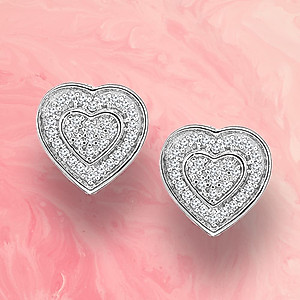 NATALIA DRAKE 1/10 Cttw Heart Shaped Diamond Stud Earrings for Women in Rhodium Plated 925 Sterling Silver Color H-I/Clarity I2-I3