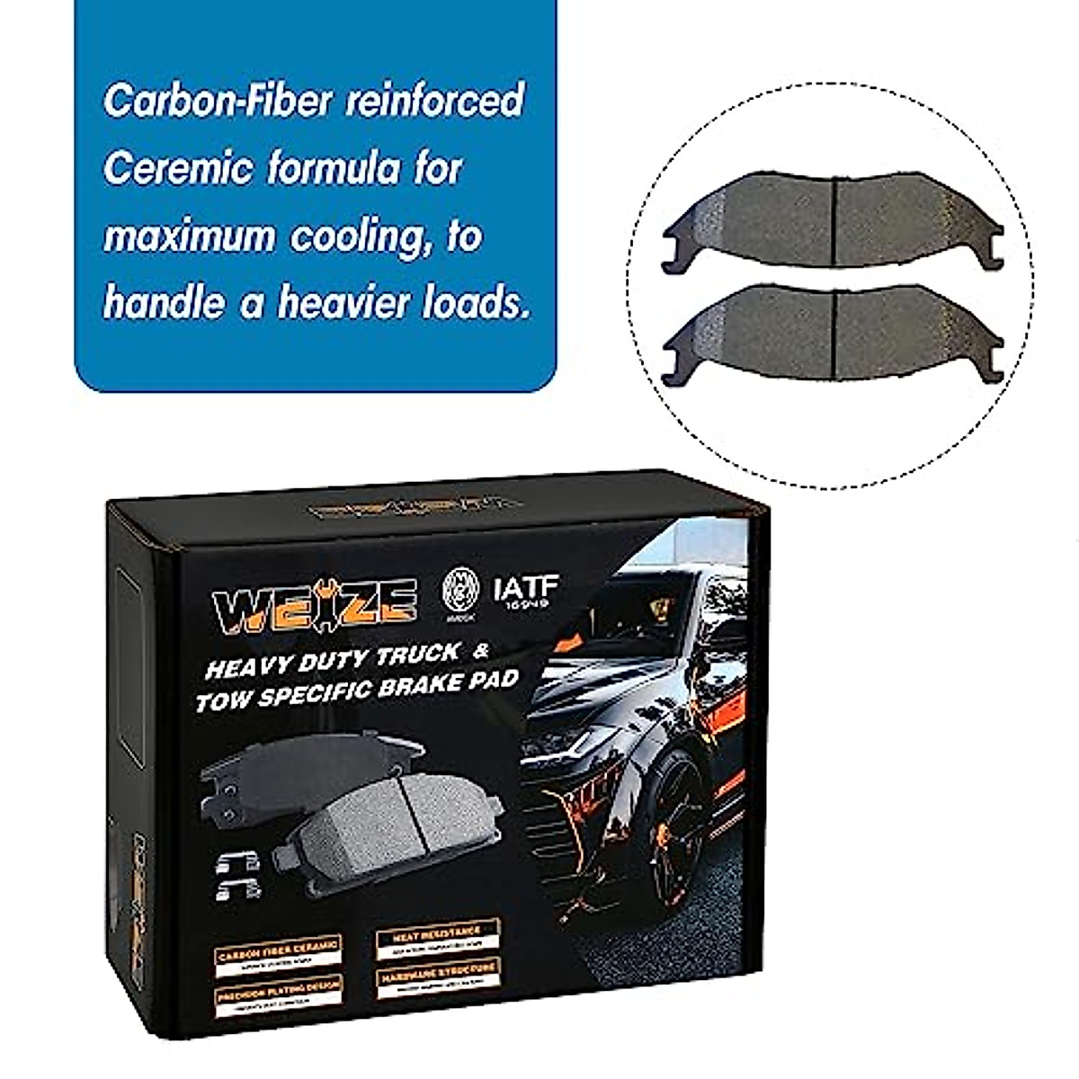 WEIZE Rear Truck & Tow Brake Kit, Carbon Fiber Ceramic Brake Pads & Drilled/Slotted Brake Rotors, Fit for Dodge Ram 1500 Durango Aspen, 13.86" 5 Lug Rear Brake Discs