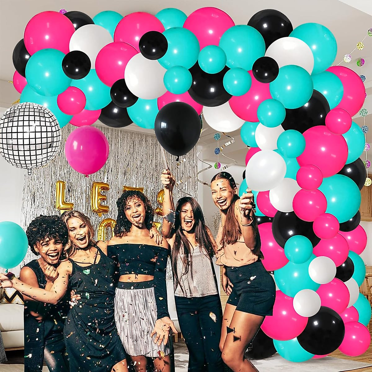 Hot Pink Black Teal Blue White Balloon garland arch, 122PCS Turquoise Blue Balloons Rose Red Balloons for Birthday Wedding Engagement Anniversary Bridal Shower Grown Up Party Decorations