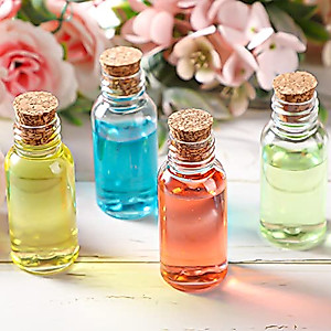 50 Packs 1 oz Plastic Sand Art Bottles with Cork Stoppers Mini Vial Potion Bottles Perfume Cork Bottle with 10 Mini Funnels for Filling Bottles for DIY Craft, Essential Oil, Message, Party Favor