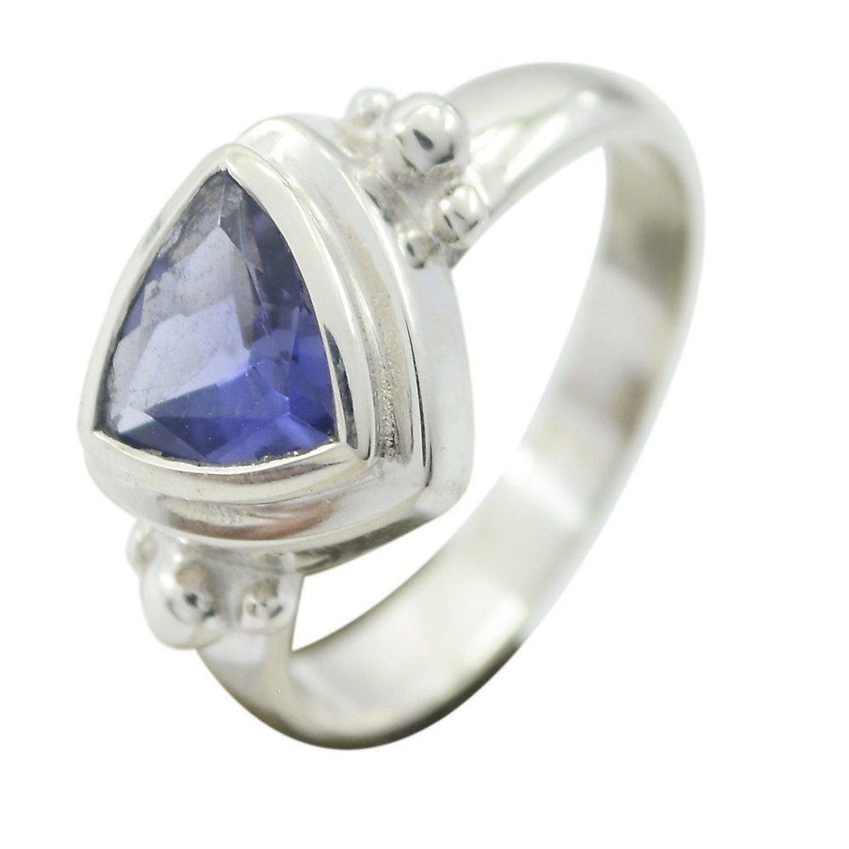 55Carat Genuine Iolite Ring Trillion Cut Sterling Silver Blue Gemstone Gift Handmade Size 5,6,7,8,9,10,11,12