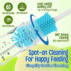 HOMEIFY Electric Bottle Brush Cleaner with Drying Rack - USB Rechargeable Bottle Cleaner Kit with Interchangeable Silicone Brush Heads for Pacifiers,