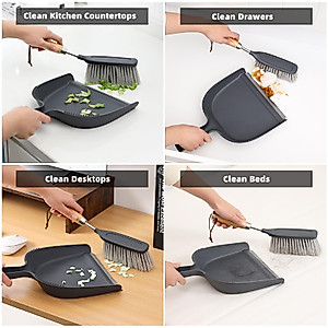 SUBEKYU Dustpan and Brush Set with Stainless Steel Handle, Hand Mini Broom and Dustpan Set, Small Broom and Dustpan Set for Kitchen/Desktops/Bedroom, Dark Gray, 1 Set