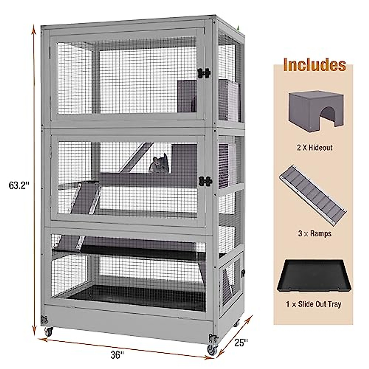 Ferret Cage Chinchilla Cage Large 4 Levels Critter Nation Cage Perfect for Ferret,Chinchilla, Rat, Squirrel, Lizard and Other Small Animal,Upgrade Anti-Chewing (Grey)