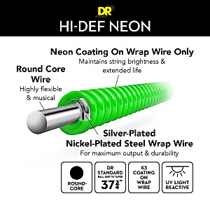 DR Strings Hi-Def NEON Green Coated 4-String Bass Strings Heavy (50-110)