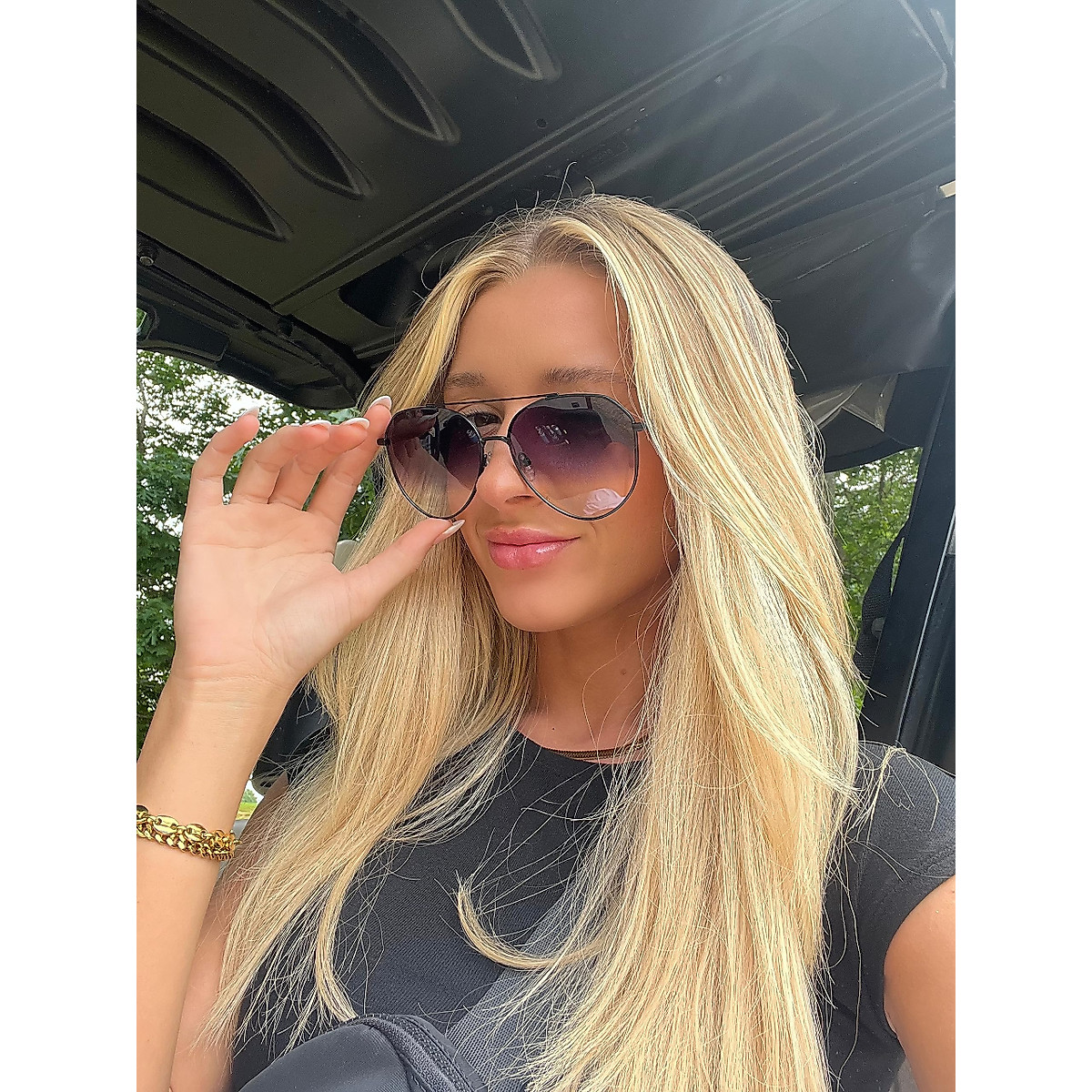 DIFF Jane lightweight oversized aviator sunglasses women UV400 protection, Matte Black + Sharp Grey Gradient