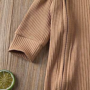 iddolaka Newborn Baby Boy Girl Long Sleeve Zipper Romper Bodysuit Jumpsuit Playsuit One Piece Outfit Fall Winter Clothes(Z-Long Sleeve Fall Romper Khaki, 0-3 Months)