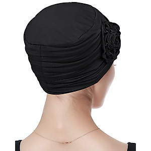Chemo Headwear for Women Ruffled Head Coverings Black