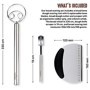 Ducky's Kitchen Bread Baking Tools and Accessories w/Dough Scraper, Bread Lame, Dough Whisk - Stainless Steel Bread Tools - Bread Scoring Knife w/ 5 Replaceable Blades
