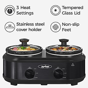 Slow Cooker, Dual Slow Cooker Black and Copper Triple Slow Cooker Buffet Server Multiple Pot Food Warmer, Slow Cooker Buffet Food Warmer Adjustable Temp Lid Rests Stainless Steel